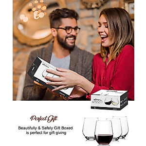 OJA Stemless Wine Glasses Set of 4, Premium Crystal Red White Wine Glasses, No Stem, Clear-15oz, Sturdy Drinking Glass for Daily Use, Birthday, Wedding, Home Party, Anniversary, Shower Gift