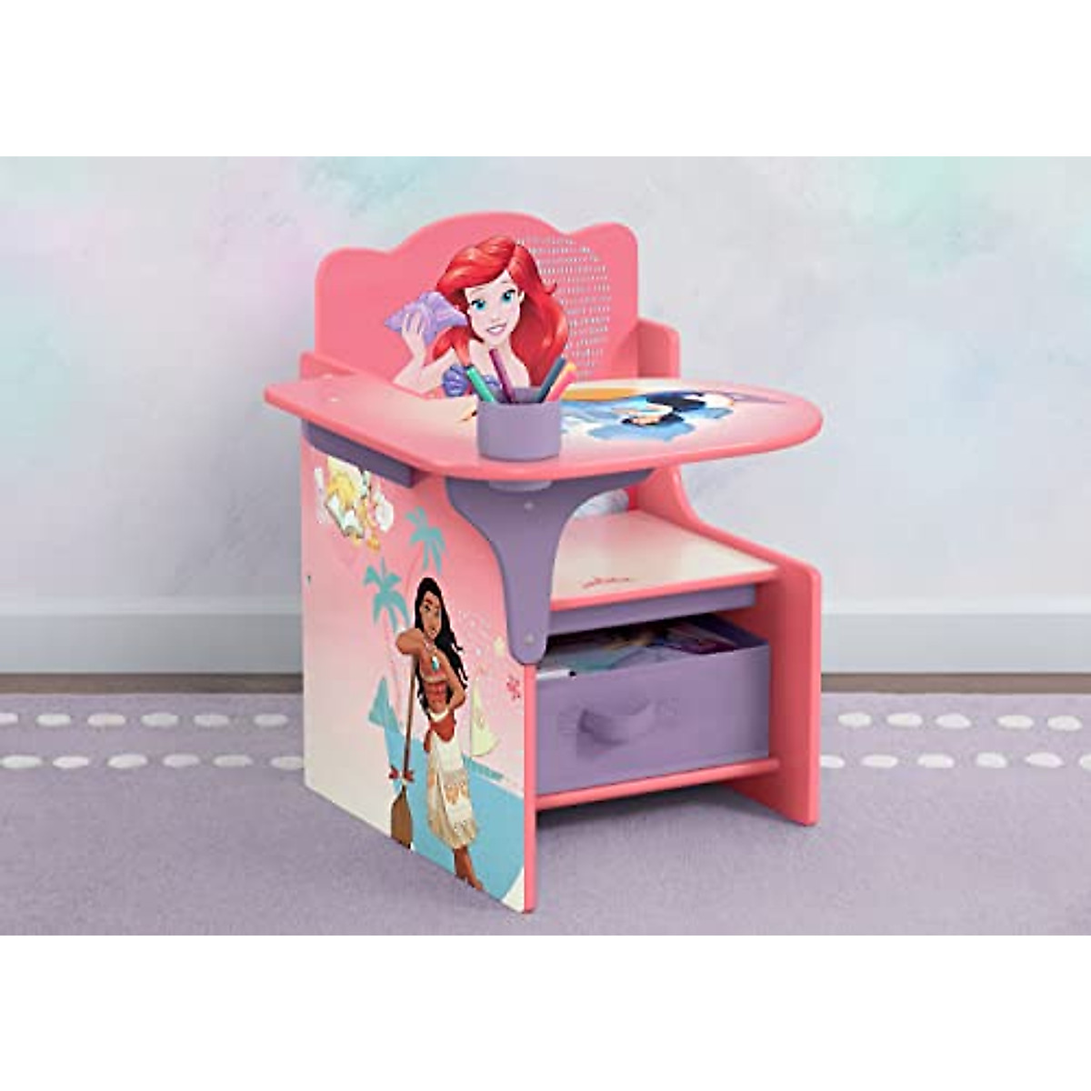 Delta Children Chair Desk with Storage Bin + Design and Store 6 Bin Toy Storage Organizer, Disney Princess (Bundle)