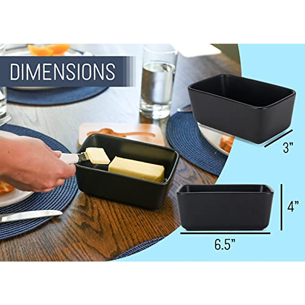 Nat & Jules Matte Black 6.5 x 4 Ceramic and Bamboo Butter Dish With Knife Lid