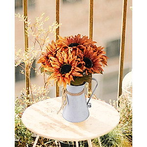 DDHS Artificial flower Centerpieces,15inch Fake Sunflower Potted Plants for Home Kitchen Office centerpiece, Fake Flower centerpiece Coffee Table with Metal Pots, Thanksgiving Table Centerpieces Decor