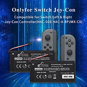 Pickle Power Joy Con Battery Replacement, 2pcs HAC-006 Battery for Nintendo Switch HAC-015 HAC-016 Left & Right Joy-Con Controller
