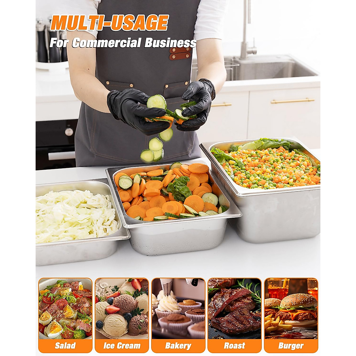 SVKLHY 304 Stainless Steel 1/2 Size Hotel Pans: 6 Pack 2.5 Inch Deep [Anti-Jam][Super Thicken] Steam Table Pan Commercial Hotel Pan for Restaurant Catering Party