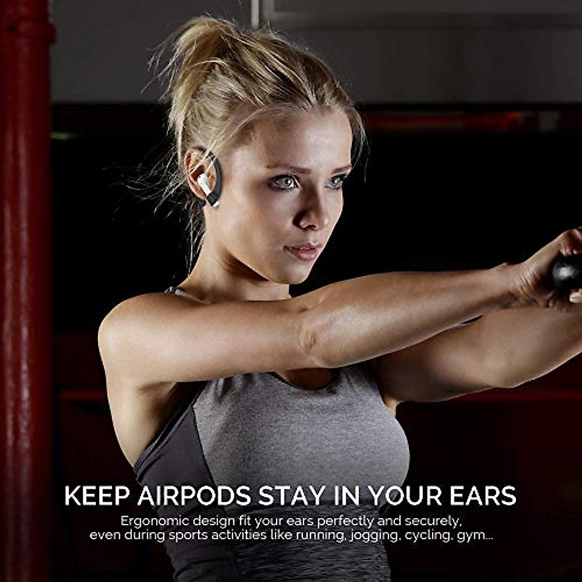 Emoly New 2 Pairs AirPods Ear Hooks Anti-Slip Sport Hooks Silicone Compatible with Apple AirPods 1 & 2 for Running, Jogging, Cycling, Gym - Black