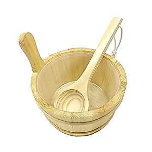 HJJKKH Sauna Bucket Ladle Set-Sauna Accessories with Handmade Wooden Bucket Ladle Plastic Liner Wood Handle for Sauna Steam Room