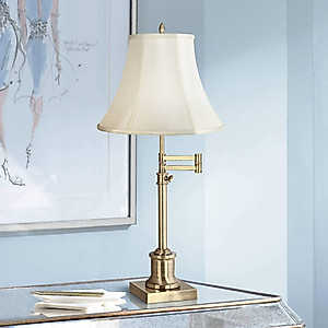 Creme Medium Bell Lamp Shade 7" Top x 14" Bottom x 11" Slant x 10.5" High (Spider) Replacement with Harp and Finial - Springcrest
