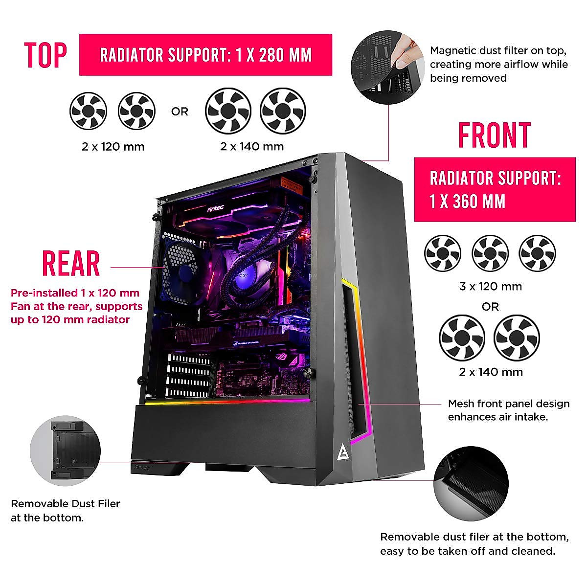 Antec Dark Phantom DP501 ATX Mid Tower Gaming Case/ARGB Motherboard Sync/Tempered Glass