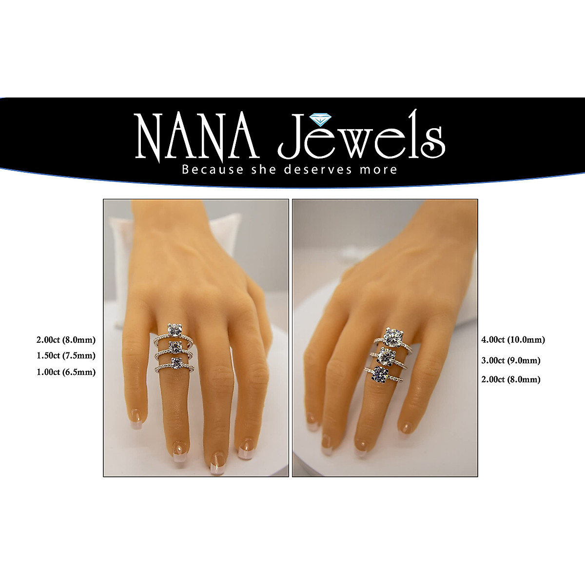 NANA Jewels 3.00ct Pure Brilliance Zirconia Engagement Ring Wedding Set Round Brilliant Cut Solitaire in Silver Size 7