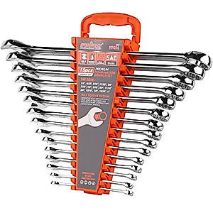 HORUSDY 15-Piece SAE Wrench Set, V Notch Premium Combination Wrenchs Set, SAE 1/4" to 1", Max Torque, 12-Point, Chrome Vanadium Steel, with Storage Rack