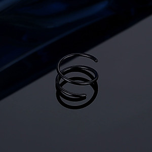 MEQNOIG Double Hoop Nose Ring for Single Piercing Black Silver Spiral Nostril Piercing Jewelry Cartilage Earrings Stainless Steel Nose Ring Hoop for Women Men