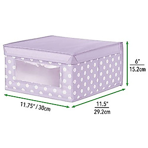 mDesign Medium Soft Stackable Fabric Baby Nursery Storage Organizer Holder Bin Box with Front Window and Lid for Child/Kids Bedroom, Playroom, Classroom - 4 Pack, Light Wisteria Purple/White Polka Dot