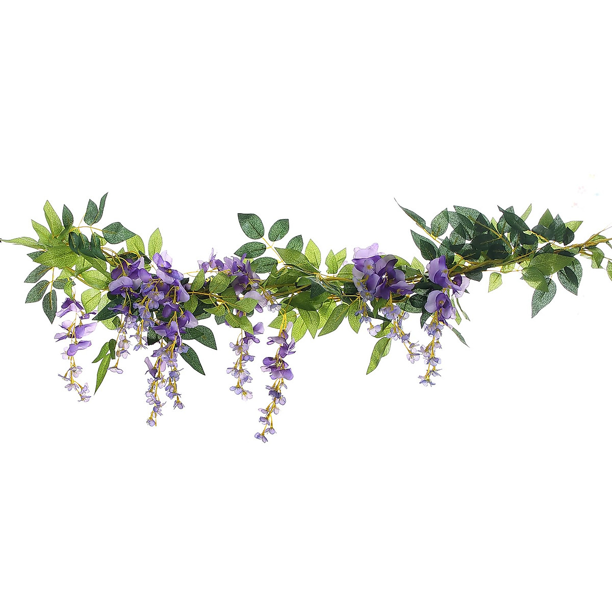 UUPP 2Pcs 6.6Ft Artificial Flowers Vines Silk Wisteria Artificial Garlands Fake Hanging Green Leaf Flower Ivy Vines for Home Garden Wedding Arch Decor, Purple