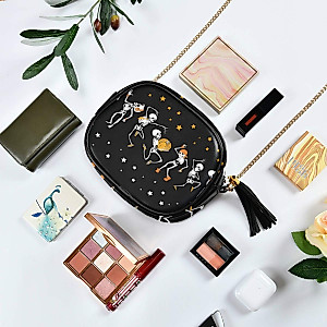 ALAZA Cute Sugar Skull Pumpkin Star Halloween PU Leather Small Crossbody Bag Purse Wallet Cell Phone Bags with Adjustable Chain Strap & Multi Pocket