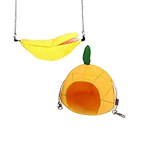 HomeSoGood 2pcs Hanging House Cage, Soft Small Pet Bed, Guinea Pig Hamster Banana Pineapple Cage