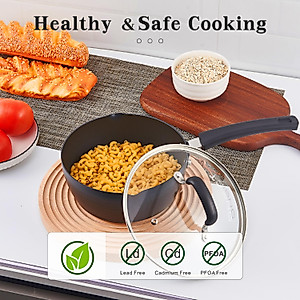 ONGIFT 1.3QT Nonstick Sauce Pan with Lid, Yukihira Sauce Pot with Pour Spouts, Multipurpose Handy Little Saucepan with Stay Cool Handle, Small Pots for Cooking, Soups, Noodles, Hot Milk, Black Pot