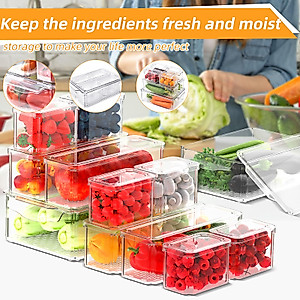 12 Pack Fridge Organizer, Refrigerator Organizer Bins with Lids, Clear Stackable BPA-Free Produce Fruit Storage Containers and Plastic Pantry Organization for Food