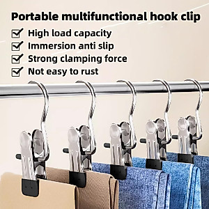 Clothes Pins, 15 Pack Hanger Hooks, Stainless Steel Laundry Clips, Travel Hangers, Towel Clips, Small Clothes pin for Closet Hanging, Space Saving Hanger Clips for Pants, Jeans, Hats, Boot(15P+Black)