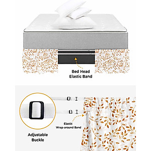 Rustic Orange Plant Bed Skirt King Size 16 Inch Drop,Adjustable & Elastic Wrap Around Bed Skirts Pleated Dust Ruffles for Twin Full Queen Cal King Bed,Abstract Modern Botanical Plant Fall Winter