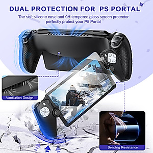 FYOUNG Accessories Kit for PlayStation Portal, Carrying Case Bundle and Magnetic Portable Charger for PS5 Portal with Protective Case, 2 Screen Protectors, Wired Headphone, 8 Thumb Grips (Black)