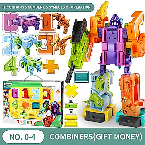puxida Number Robots Transforming Action Figure Toys for Montessori Teaching, School Classroom Rewards, Carnival Prizes, Preschool Educational STEM Math Toys for Kids Boys Girls (10 Pieces)