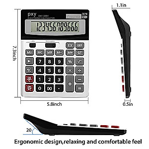 Desk Calculator 12 Digit Extra Large LCD Display, Touch Comfortable with Big Buttons, PXY Two Way Power Battery and Solar Standard Function Office Calculators