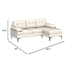 COOSLEEP Convertible Sectional Sofa Couch, 83" L-Shape Sofa Couch with Chaise Convertible,ChenilleFabric Upholstered for Living Room, Apartment, Office (Beige)