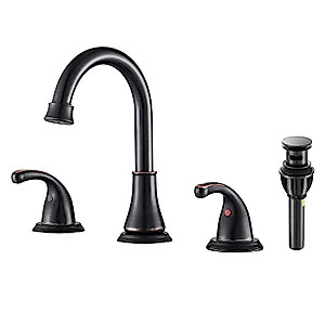 2 Handle 3-Hole Bathroom Sink Faucet FRANSITON Bathroom Faucet with Pop Up Drain and cUPC Faucet Supply Hoses 8 inch Bathroom Faucet, Oil Rubbed Bronze Bathroom Faucet