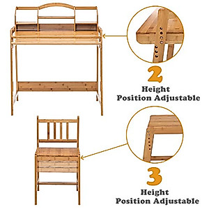 UNICOO - Bamboo Height Adjustable Kids Desk and Chair Set, Children Desk, Study Table and Chair Set (Nature -01)