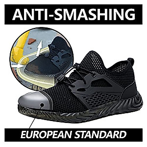 SUADEX Steel Toe Shoes Men Women Indestructible Work Safety Shoes Working Industrial Construction Sneakers Pure Black