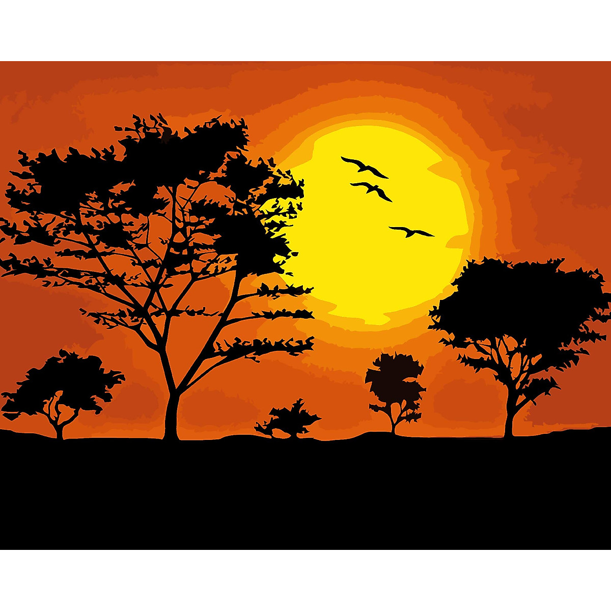 Wizardi 40cm x 50cm Paint by Numbers Kit with Stretched Canvas on Wood Frame (Sunset - 11 Colours)