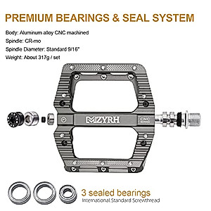 MZYRH Road/Mountain Bike Pedals MTB Pedals Bicycle Flat Pedals 3 Bearings 9/16” Aluminum Alloy Bicycle Platform Pedals for BMX MTB (TI)