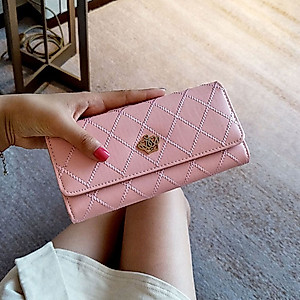Todd Grace Fashion Ladies Purse Elegant Clutch Crown Wallet Long Wallet Leather Wallet (Pink)