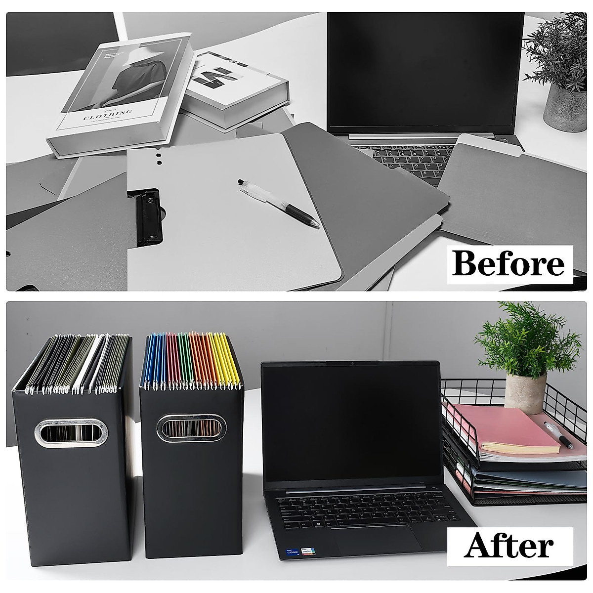 Tunnkit File Organizer, Cardboard File Box for Letter Size Hanging File Folder Storage, Collapsible Hanging File Organizer with Handles for Office/Home/School, Black, 8 Packs