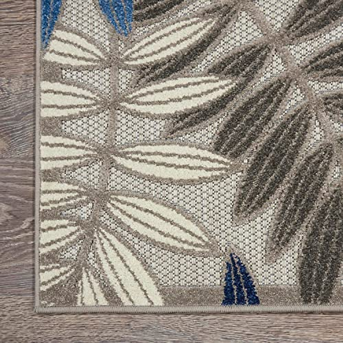 Nourison Aloha Indoor/Outdoor Grey/Blue 2' x 6' Area -Rug, Tropical, Botanical, Easy -Cleaning, Non Shedding, Bed Room, Living Room, Deck, Backyard, (6' x Runner)