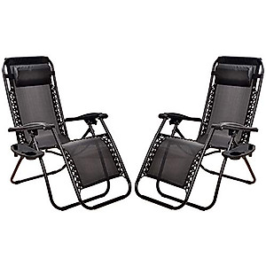 Elevon Adjustable Zero Gravity Lounge Chair Recliners for Patio, Black, 2-Pack