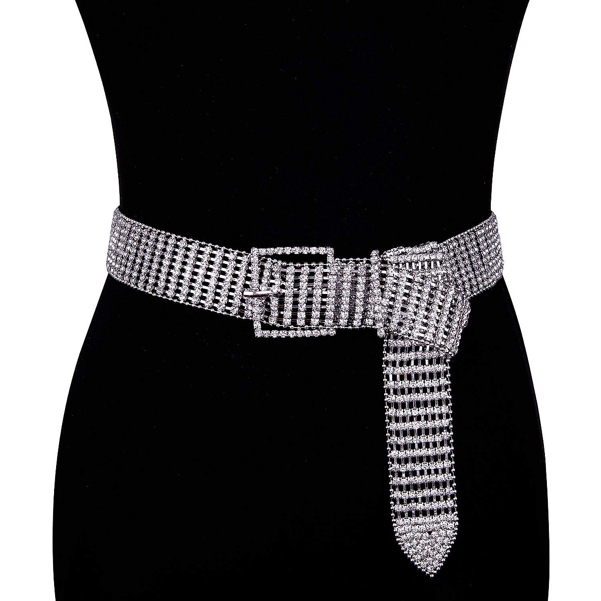 Barry.Wang Rhinestone Belt for Women Western Cowgirl Bling Studded Silver Diamond Belt for Jeans Pants Sash Body Chains