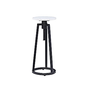Powell White Marble Top Drink Industrial Style Black Metal Adjustable Height Base Muriel Side Table