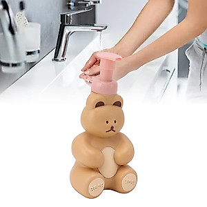 Empty Liquid Hand Dispenser Bottle Cartoon Bear Shape Shower Container Pump Bottle for Hand Washing (Large Milk Tea Color)
