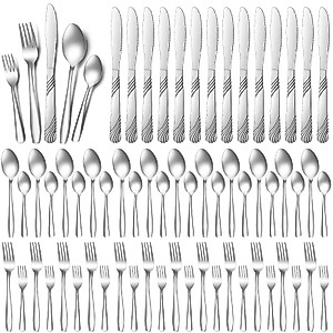 100 Pieces Silverware Set Stainless Steel Flatware Set Cutlery Set Includes Knife Fork Spoon Beading Eating Utensil for Home and Restaurant Dishwasher Safe