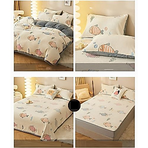 Queen Size Flannel Sheet Set, Full Size Reversible Cotton Velvet, Queen Sheet Set Cotton, Flannel Bed Sheets Queen, King Size Autumn and Winter Christmas 4 Pcs Warm & Cozy (E,78.7 * 90.5in)