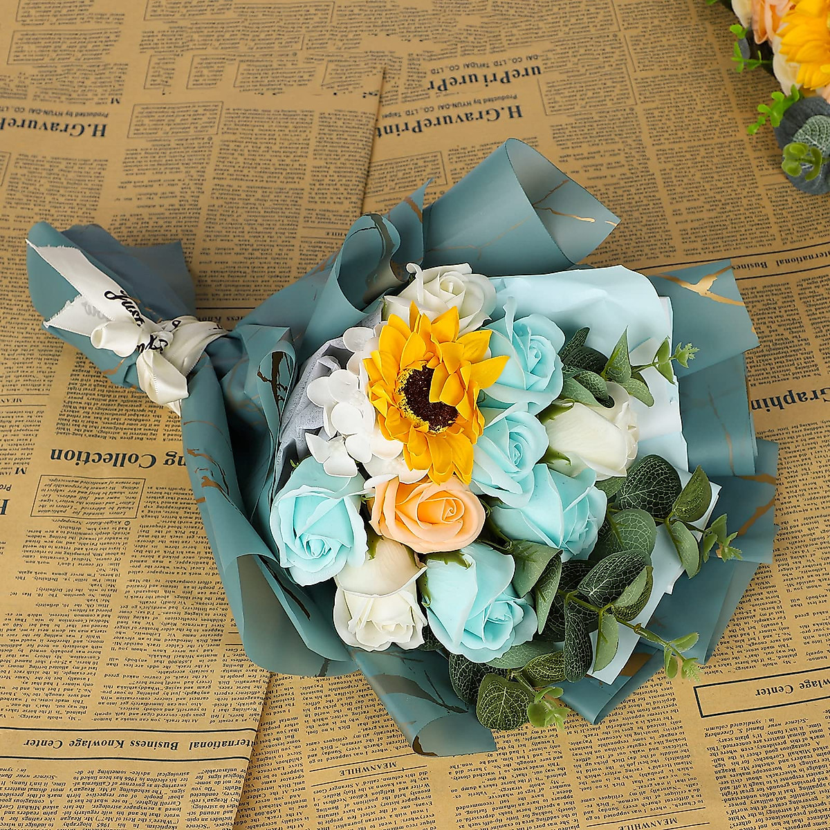 20 Sheets Flower Wrapping Papers Marble Flower Wrappers Waterproof Floral Bouquet Gift Package Paper Florist Packaging Supplies for Mother's Day Birthday Wedding Holiday Decoration