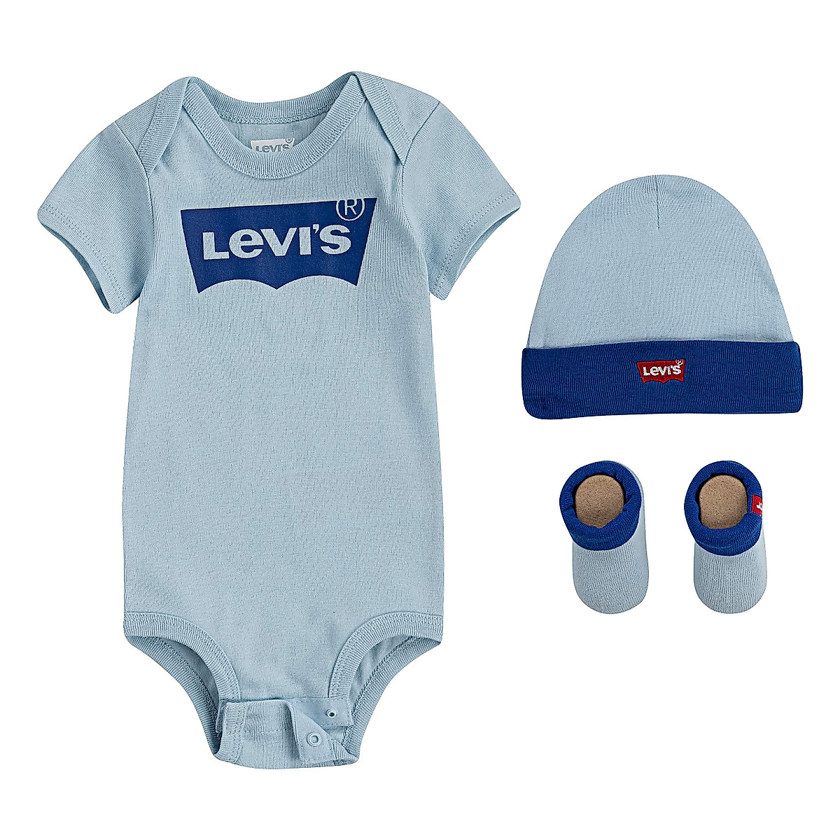 Levi's Baby Bodysuit, Hat and Booties 3-Piece Gift Set, Dream Blue, 0/6M