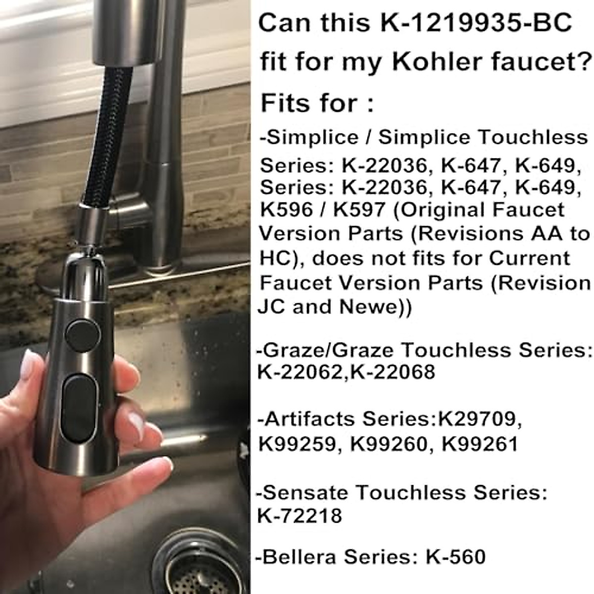 K-1219935-BC Replacemnet Hose Kit for Kohler Pull-Down Kitchen Faucet 67 inches Bright Chrome Finish Compatible with Kohler Pull-Out Kitchen Faucet Hose Replacemnet Part K-1304674-BC