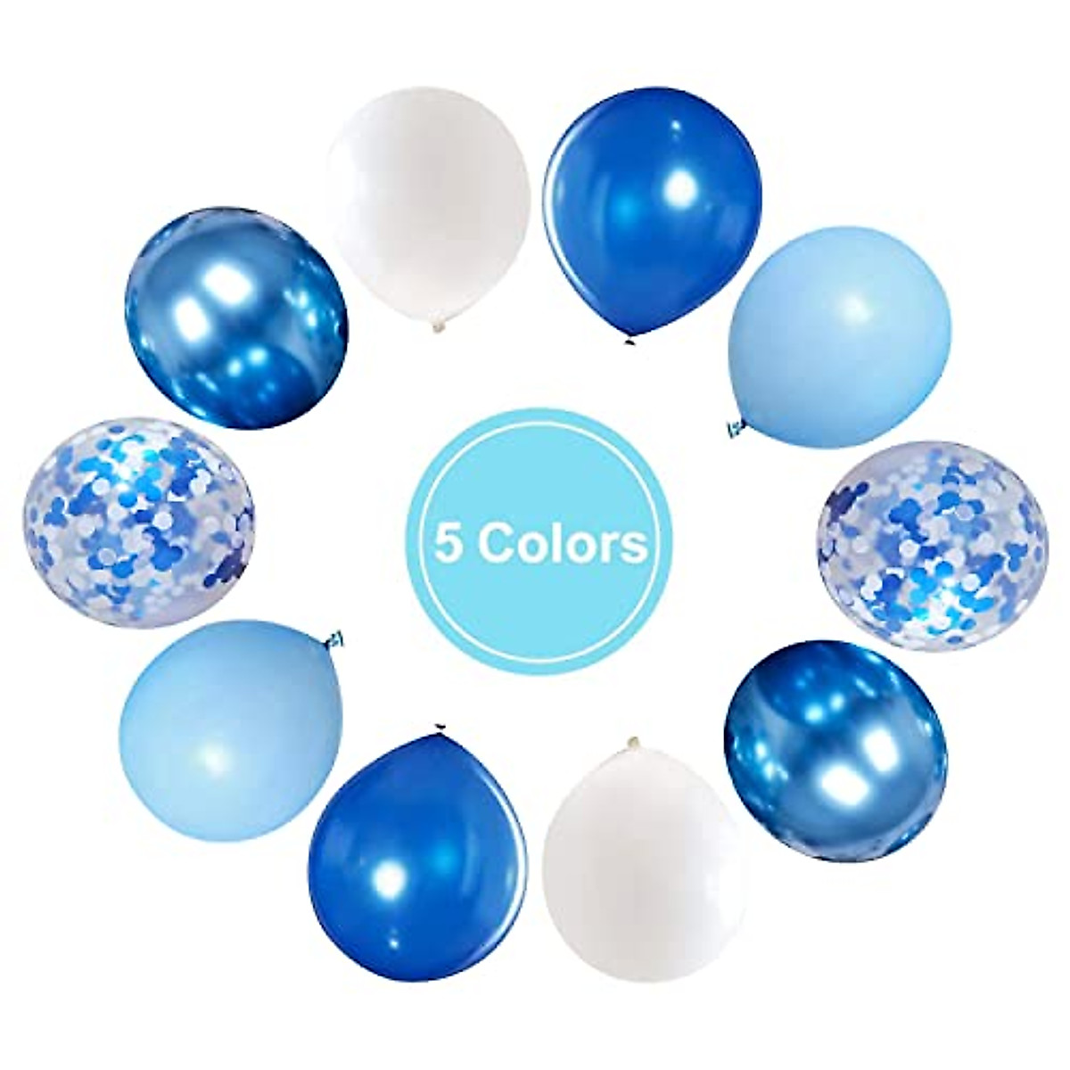 Royal Blue White Confetti Balloons, 60 pcs 12inch Light Blue Metallic Blue and Baby Blue Confetti Balloons for Birthday Boy Baby Shower Graduation Party Decorations