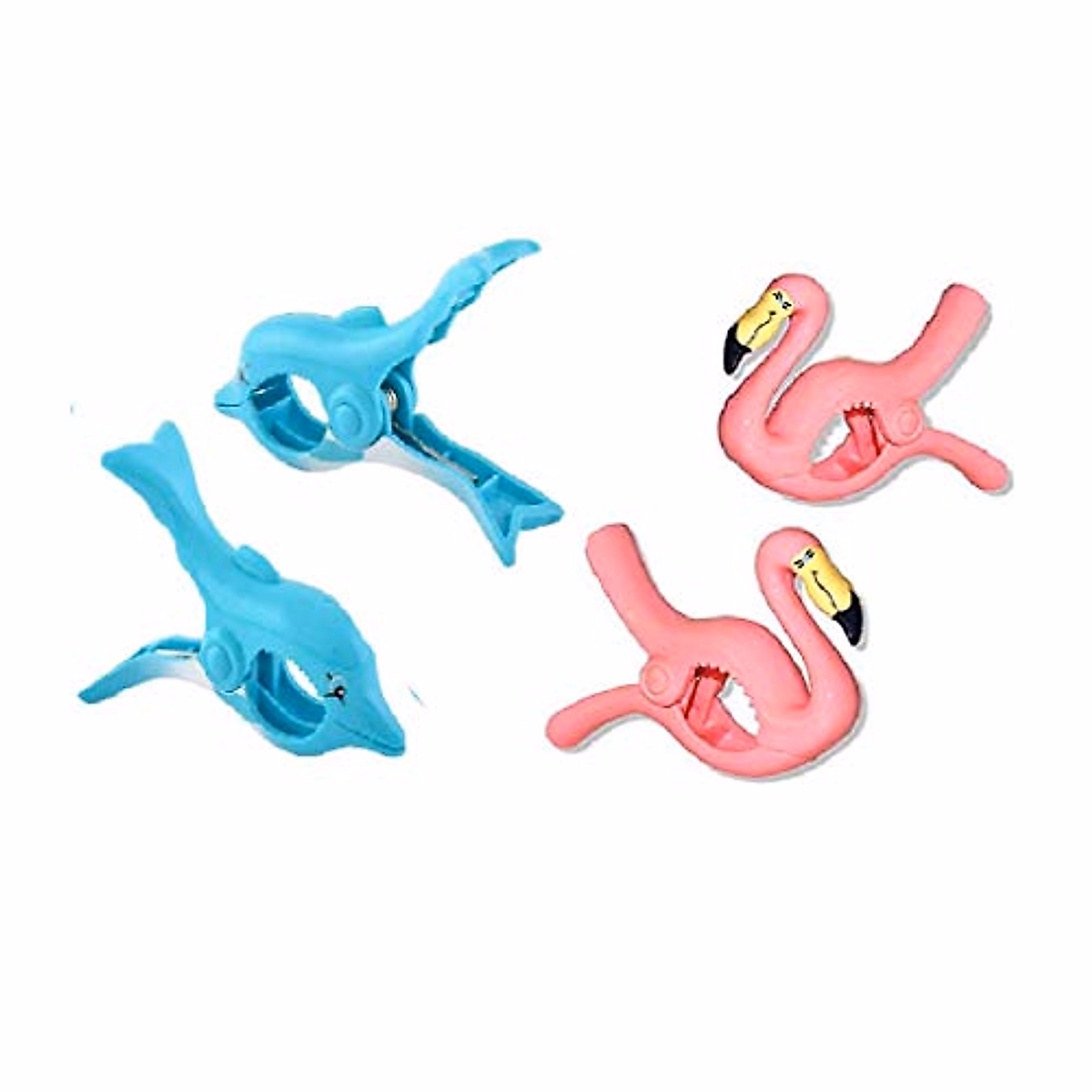 C&H Solutions 2 Pack Set Pair of Beach Towel Clips(Dolphin & Flamingo Style) Jumbo Size for Beach Chair, Cruise Beach Patio, Pool Accessories for Chairs, Household Clip, Baby Stroller.