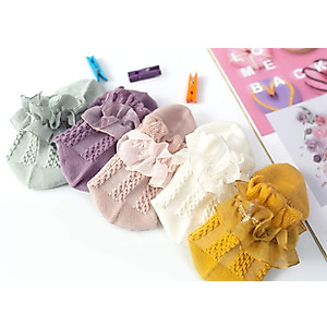 Xiyadun Little Girls Ruffle Lace Trim Cotton Socks Toddler Baby Girl Eyelet Frilly Dress Socks(5 Pairs,Assorted Color, 5-8 Years)