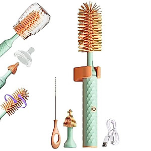 vljsfkh Bottlespark Bottle Cleaner, Bottle Spark Cleaner, Electric Baby Bottle Cleaner, Automatic Bottle Cleaner Brush Bottle Soap, 360 Rotation, Soft, Waterproof, Wall Hanging, USB Charging