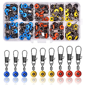 Tzou 100Pcs Fishing Line Sinker Slides Kit with Tackle Box, Fishing Rig Floats Swivel Snap Clip Connector for Fishing