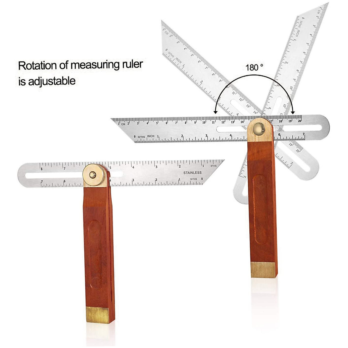 ESiiFuu 9inch Carpentry Square Try Square Adjustable Sliding Bevel Gauge Hardwood Handle Stainless Steel Blade for Craftsman Woodworking, Carpentry Square, Try Square, 9inch Carpentry Square