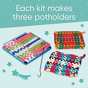 HearthSong Hook and Loop Potholder Set with Loom, Weaving Hook, and 115 Cotton Loops (Makes Three Potholders)