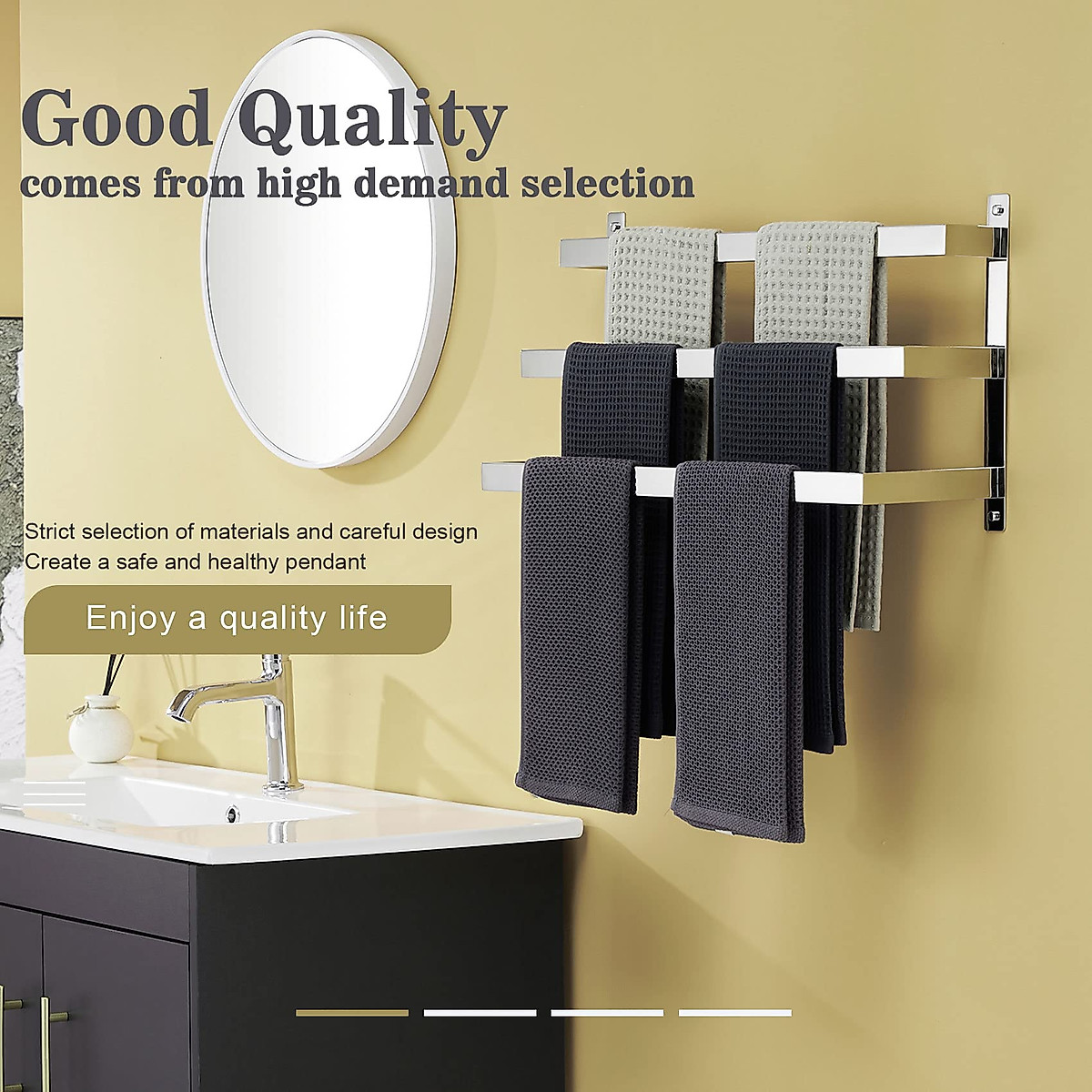 KOKOSIRI Towel Bars Bath Towel Holders Chrome Bathroom 3-Tiers Ladder Towel Rails Wall Mounted Towels Shelves Rack Polished Stainless Steel, B5006CH-L24